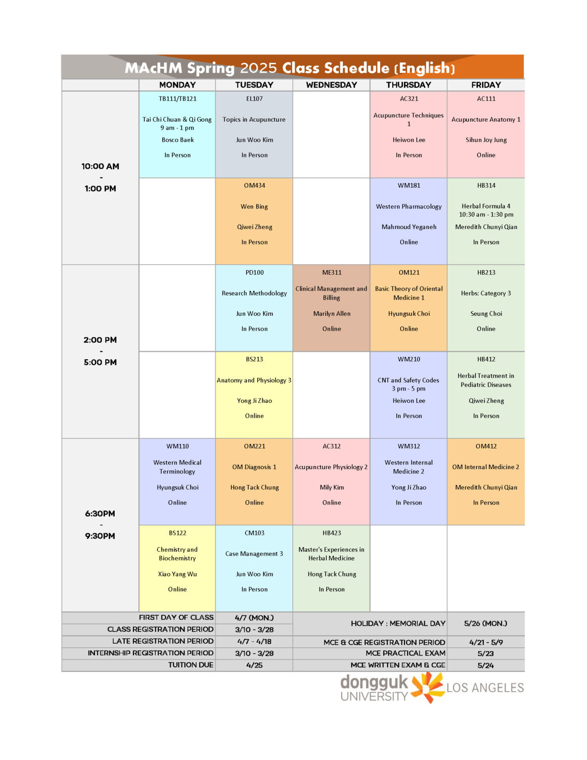 Class Schedule & Curriculum – Dongguk University Los Angeles